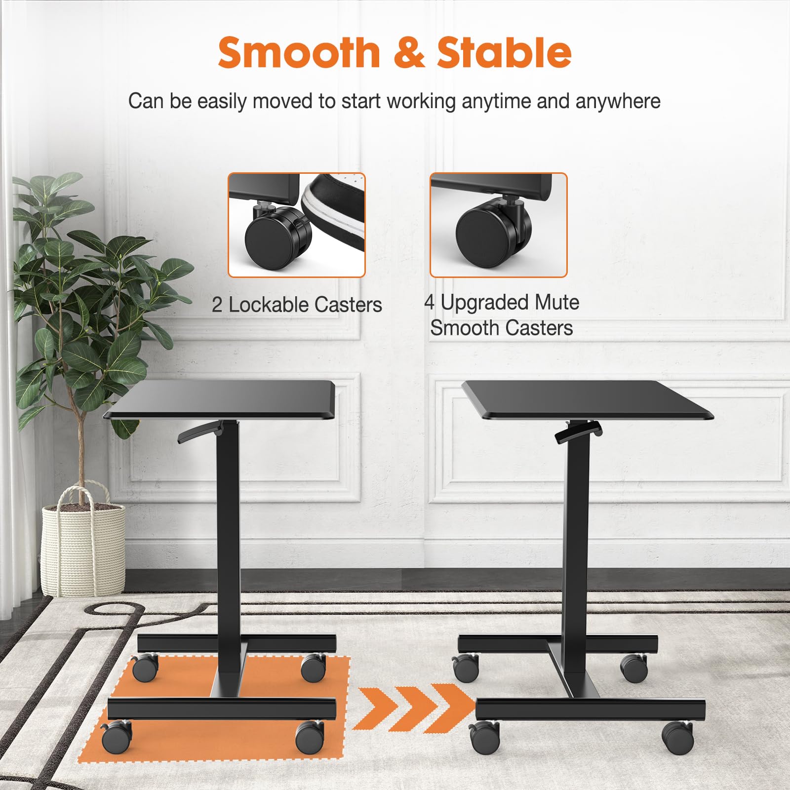 Snapklik.com : Adjustable Small Rolling Desk, Black Mobile Standing Desk