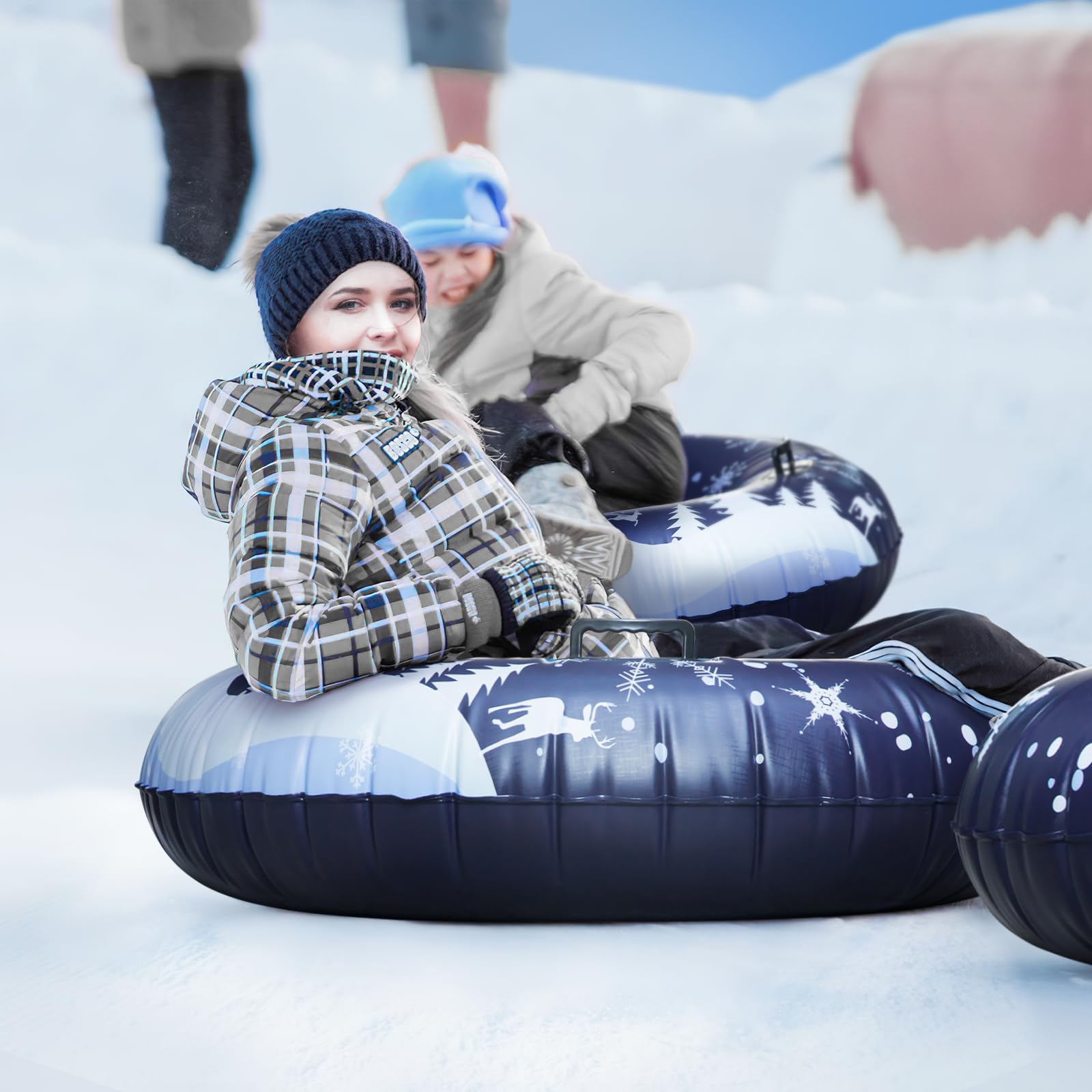Snapklik.com : JEAWIWI Snow Tube 43”, Inflatable Snow Sled Heavy Duty