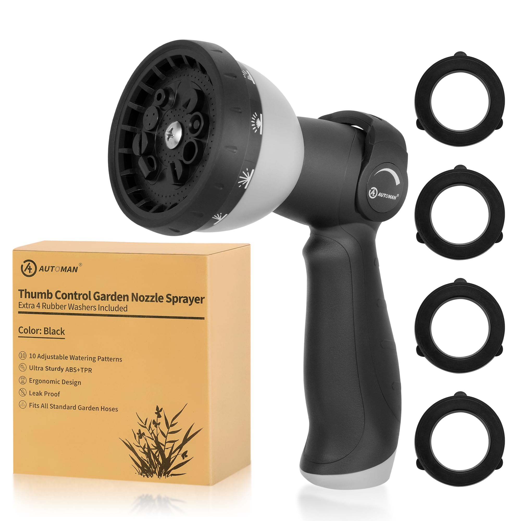 Amazon.com : AUTOMAN Garden Hose Nozzle - 10 Adjustable Spray Patterns ...