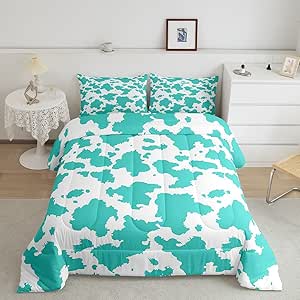 Amazon.com: Erosebridal Teal Cowhide Quilt Farm Animals Queen Comforter Set,Bull Cattle Highland ...