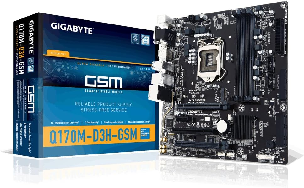 Amazon.com: Gigabyte Motherboard GA-Q170M-D3H-GSM Core i7/5/3 LGA1151 Q170 DDR4 PCI Express SATA ...