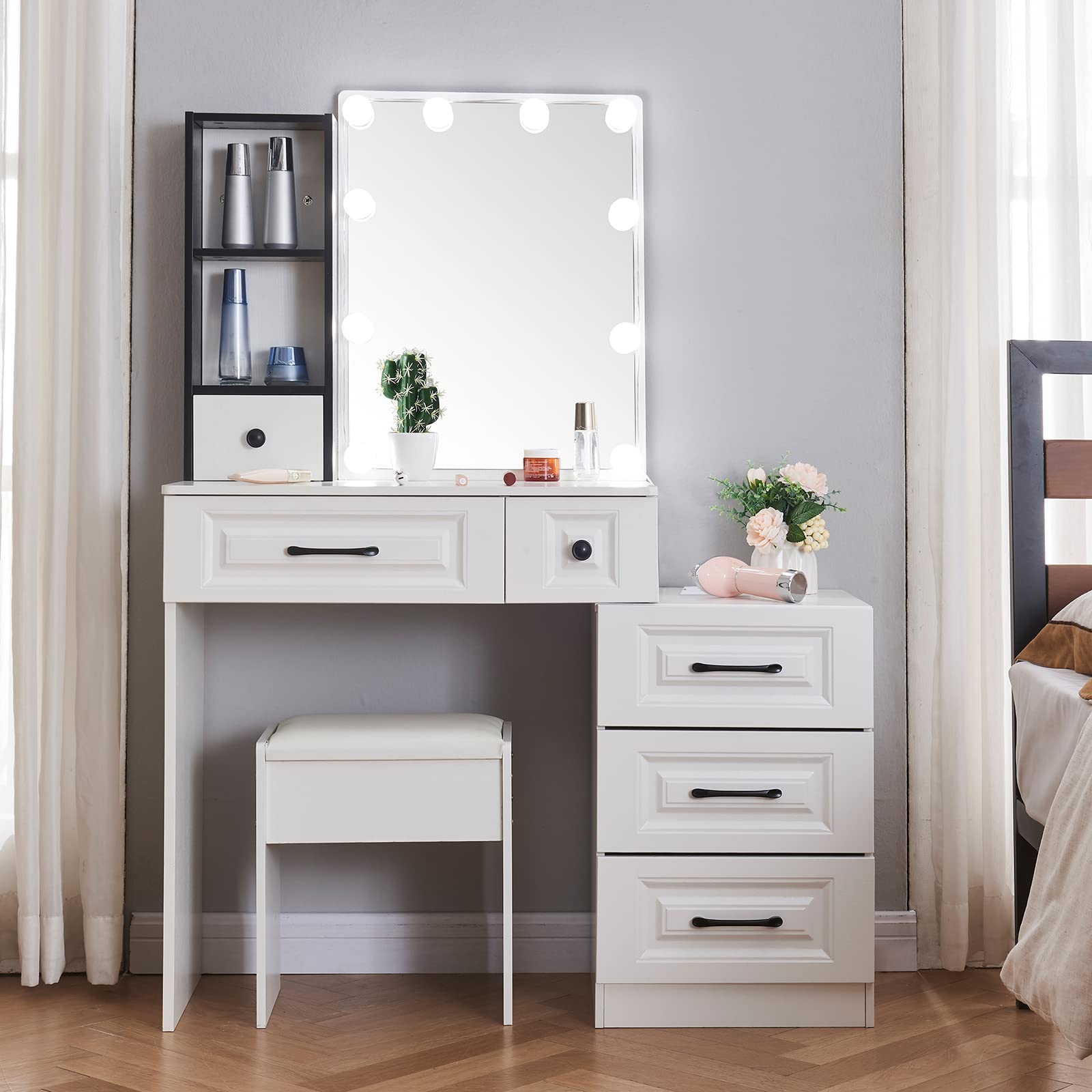 Abesthink Vanity Table,Vanity Dressing Table with Mirror and Charging ...