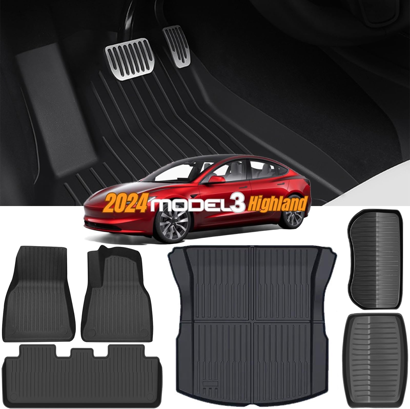 EVPEIWE Tesla Model 3 Floor Mats Set, 6PCS Model 3 2024 Highland All ...