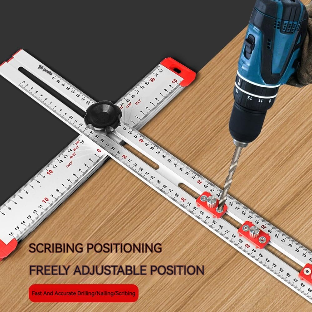 Snapklik.com : 4 In 1 Drilling Positioning Ruler, 24 In Adjustable T ...