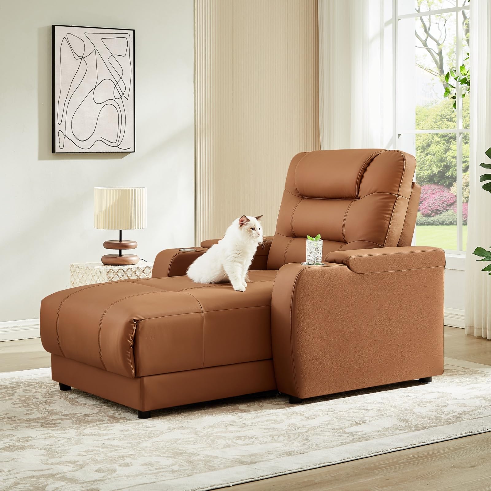 Brown Chaise Lounge Indoor, Electric Power Convertible Sleeper Chair ...