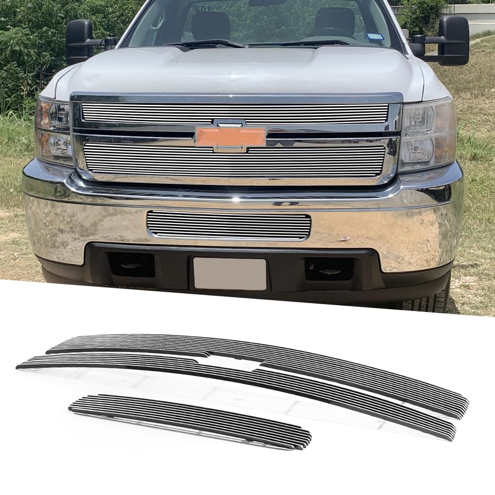Amazon.com: Polished Silver Billet Grille Insert Combo Fits Chevy ...