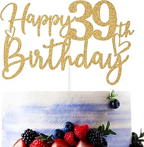 Amazon.com: Gold Glitter Happy 39th Birthday Cake Topper, Cheers to 39 ...