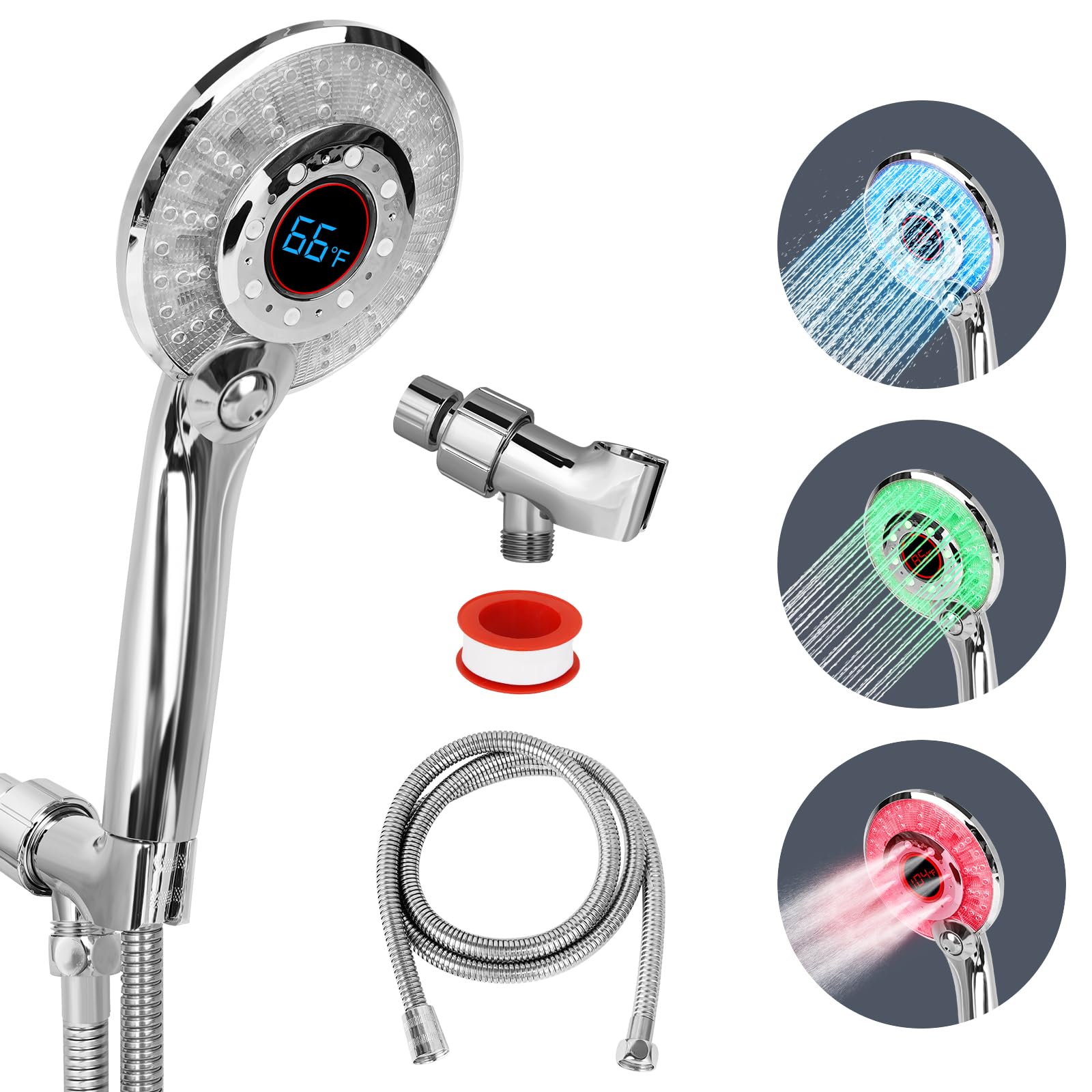 LED Lighted Shower Head with Handheld, High Pressure Shower Head with ...