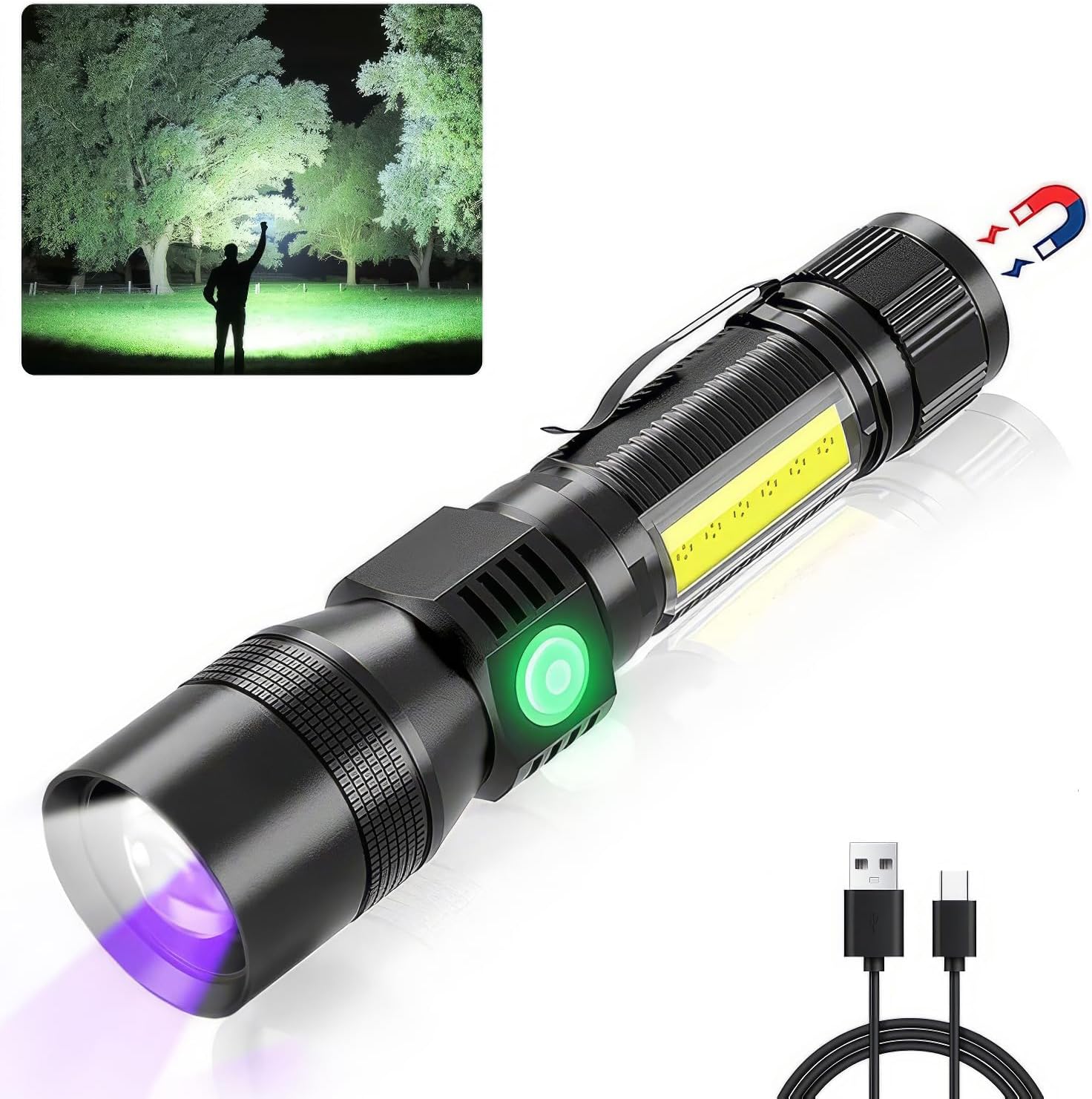 AI-PIKA Linterna LED Recargable,Linterna de Mano con Luz Lateral COB,7 ...