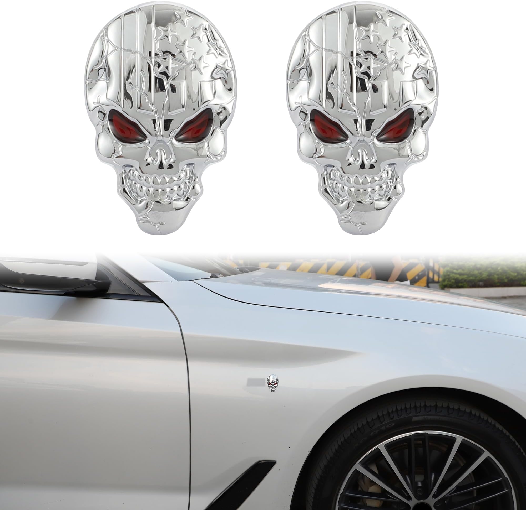 Amazon.com: TOMALL 2Pcs 3D Skull USA Flag Emblem Stickers for Car ...