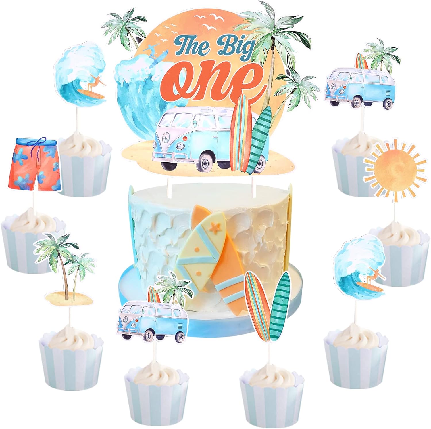 25Pcs The Big One Surf Cake Topper, Vintage Surfing Wave Cake Toppers ...
