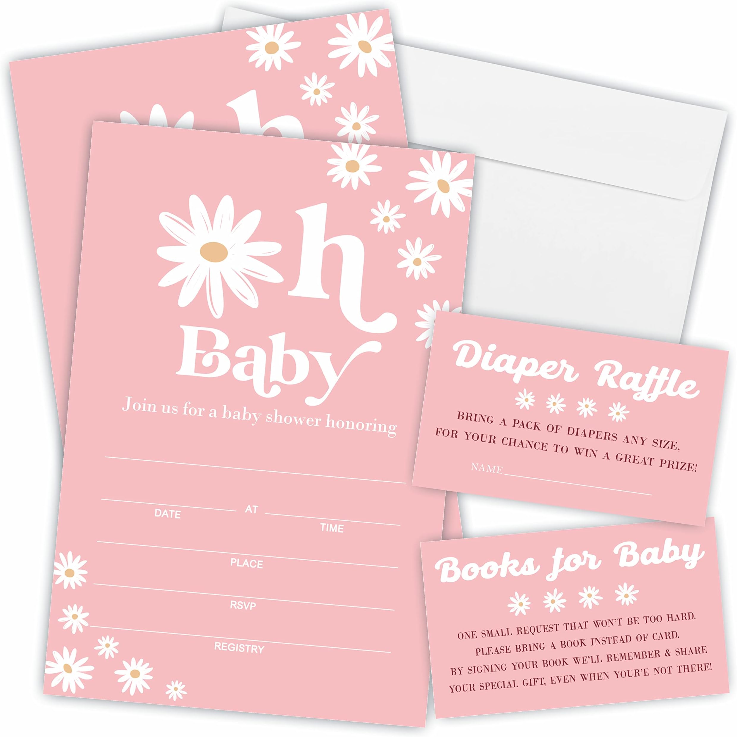Amazon.com : 20 Sets Baby Shower Daisy Invitations With Envelopes,Baby ...