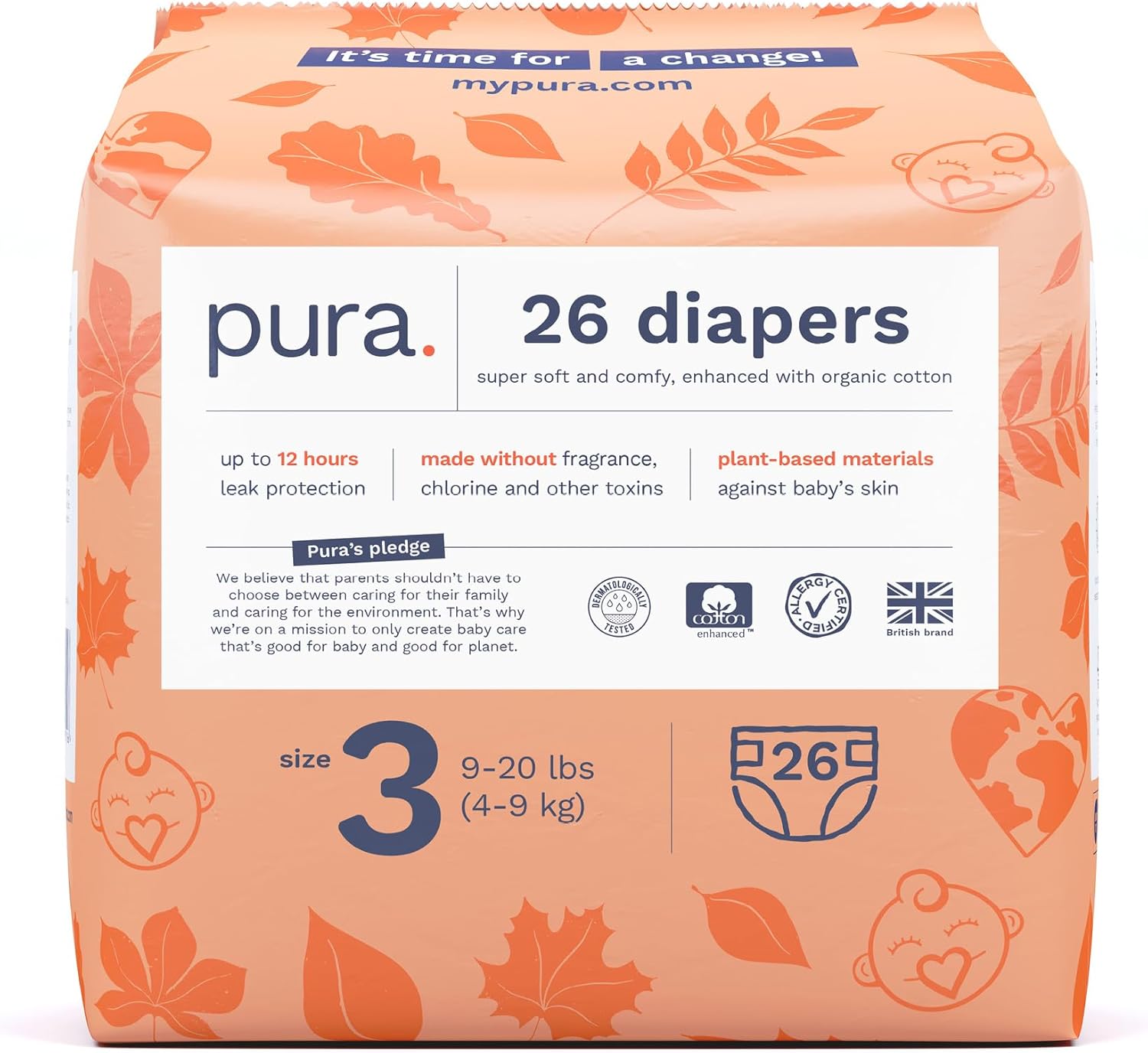 Amazon.com: Pura Size 3 Eco-Friendly Diapers, Totally Chlorine Free ...