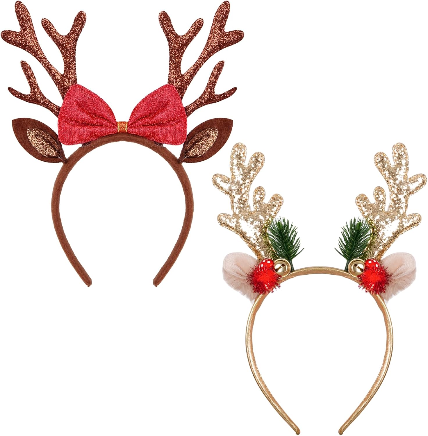 Amazon.com: Lystaii 2pcs Christmas Headbands Reindeer Antlers Headband ...