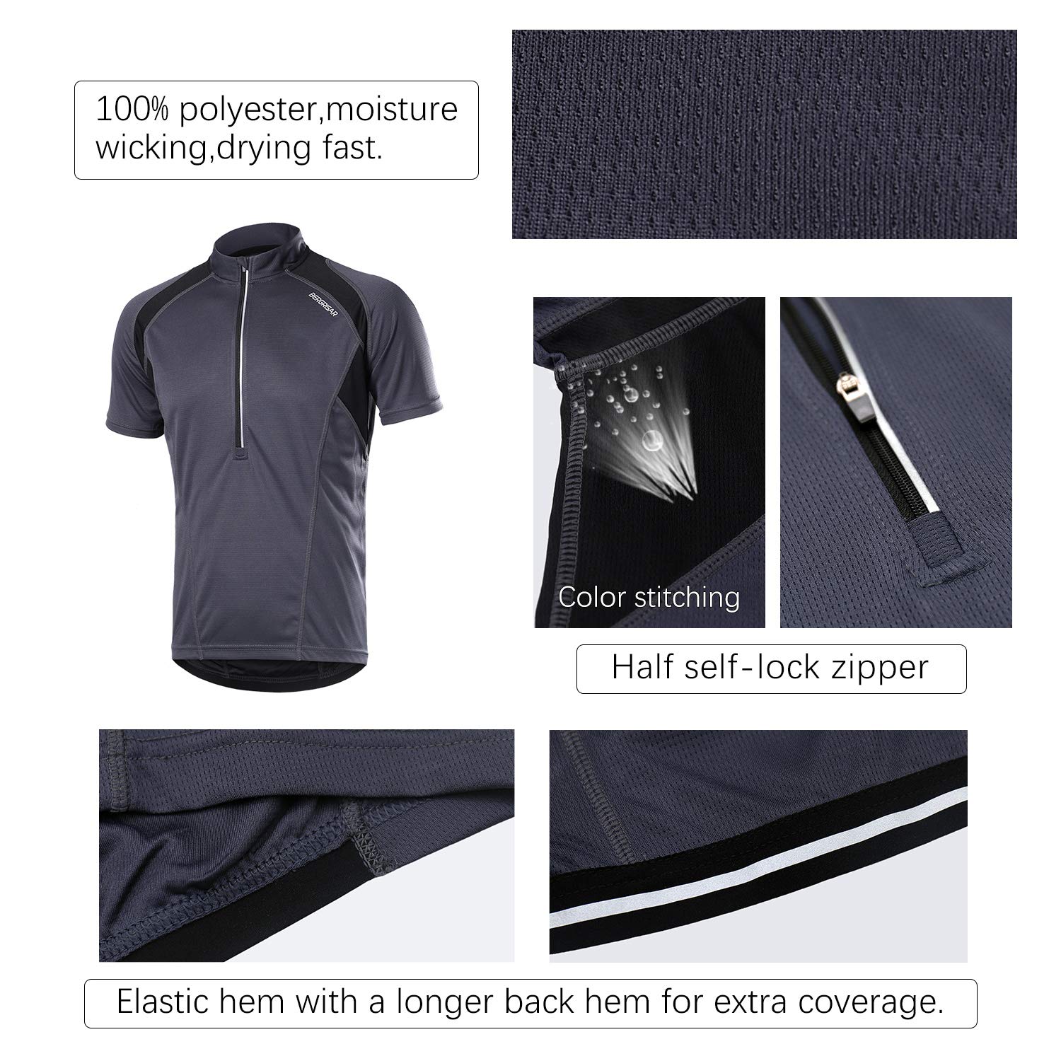 BERGRISAR Men's Half Zipper Cycling Jersey Short Sleeves Bike Bicycle ...
