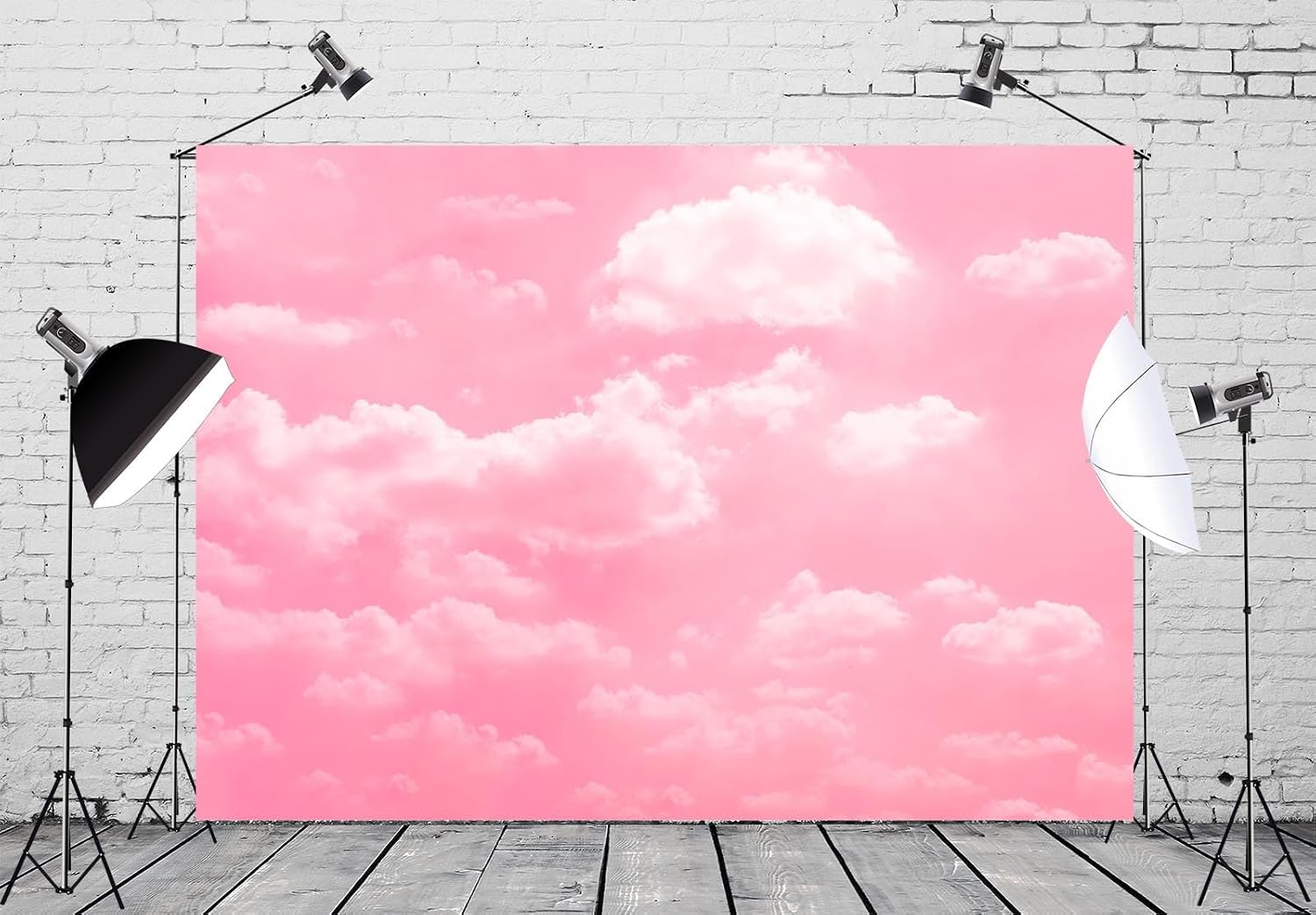 Amazon.com : BELECO 15x8ft Fabric Pink Sky White Clouds Backdrop Clear ...