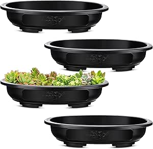 Nuogo 4 Pieces 21 Inch Large Garden Bowl Planter Shallow Plant Pot with ...