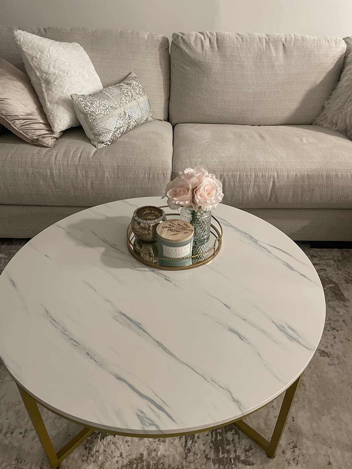 $13/mo - Finance Yaheetech Modern Marble Coffee Table, Faux Accent ...