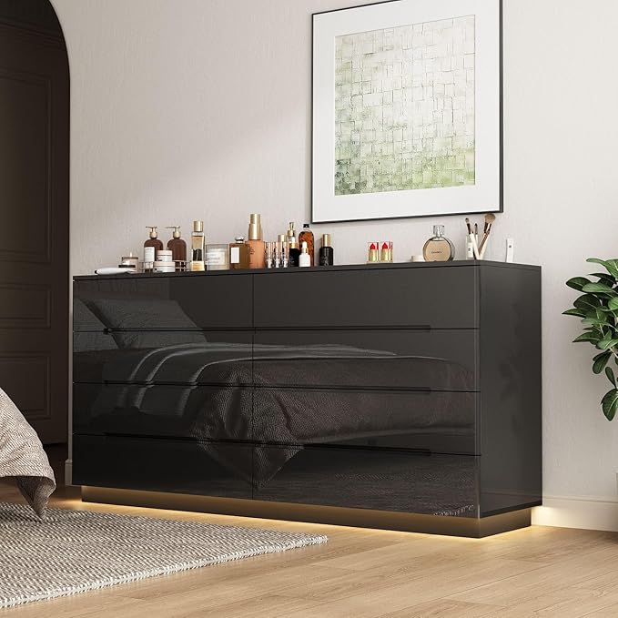 Amazon.com: FAMAPY High Gloss Dresser with Lights, Modern Glossy 8 ...
