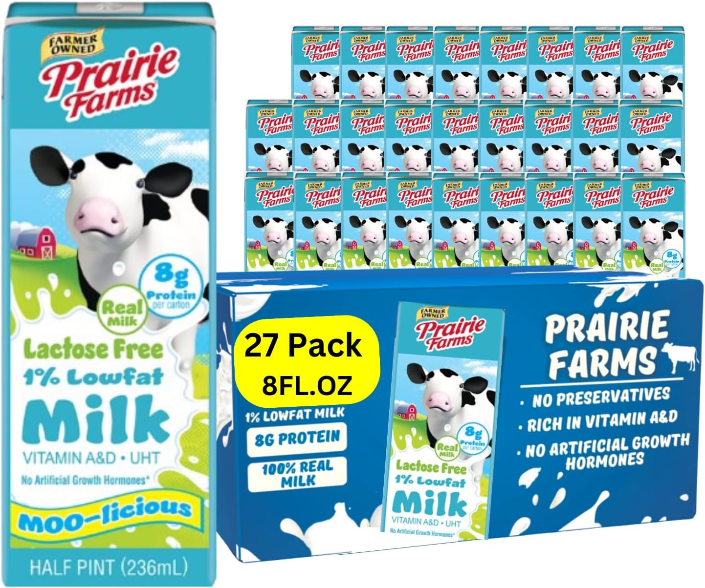 Amazon.com: Prairie Farms Lactose Free Milk, Shelf Stable 1% Low Fat ...