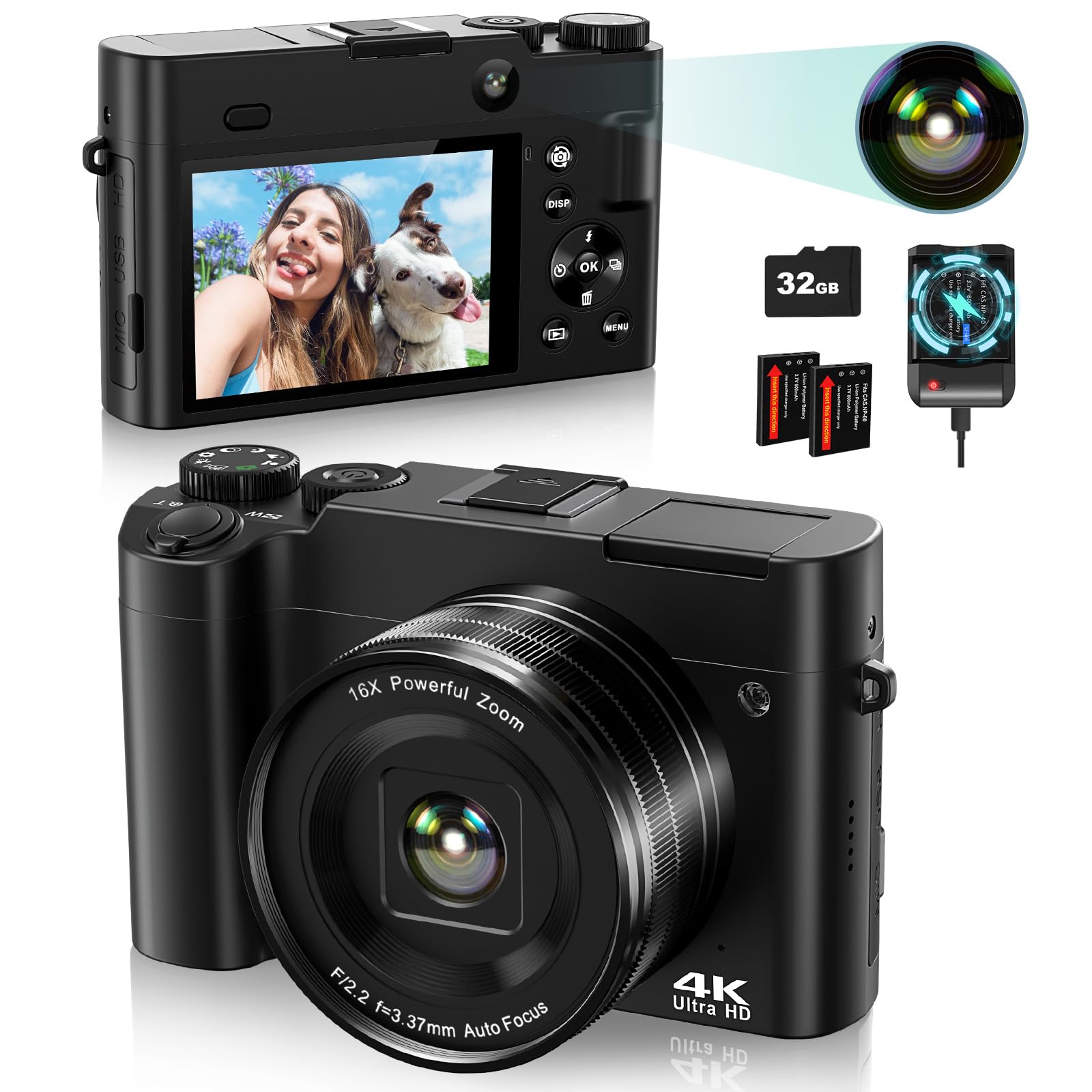 Amazon.com : ToAuite 4K Digital Camera for Photography, 64MP Autofocus ...