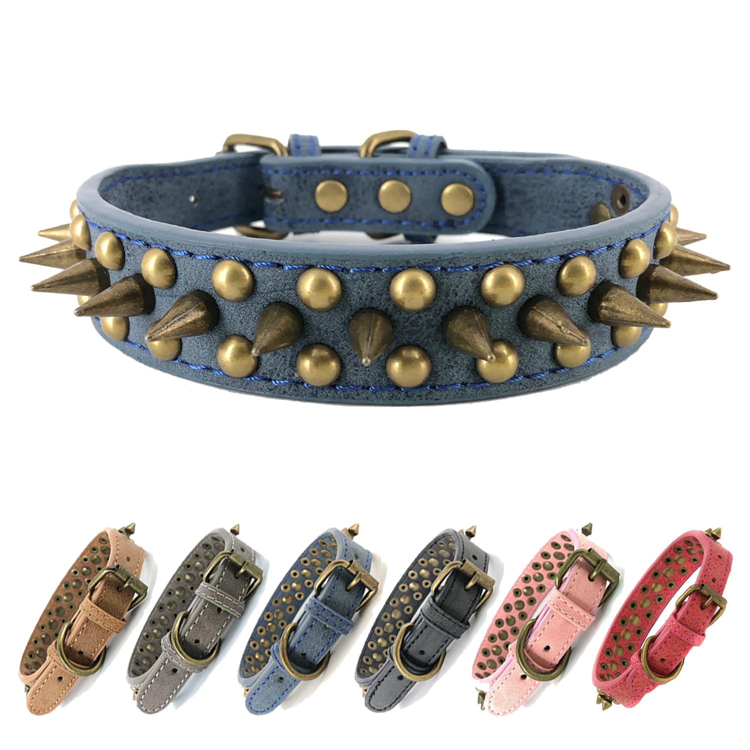 Amazon.com : Spiked Studded Dog Collar-Bronze Pointed Stud Anti-Bite ...