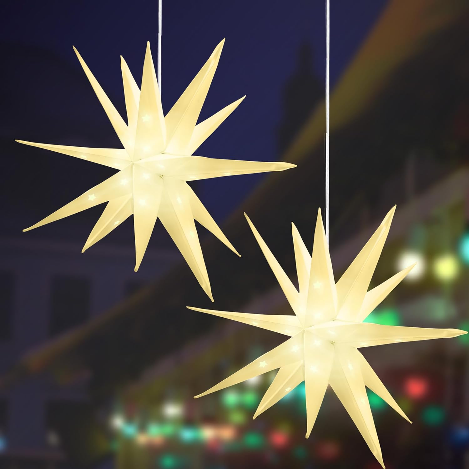 Amazon.com: 2 Pack 18" Christmas Star Lanterns Light Up Hanging PVC ...