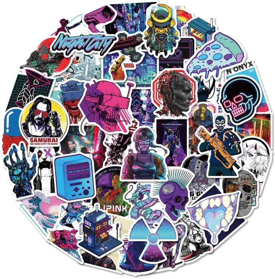 Amazon.com: FRANKdesigns 50-Piece Cyberpunk Sticker Pack: Futuristic ...