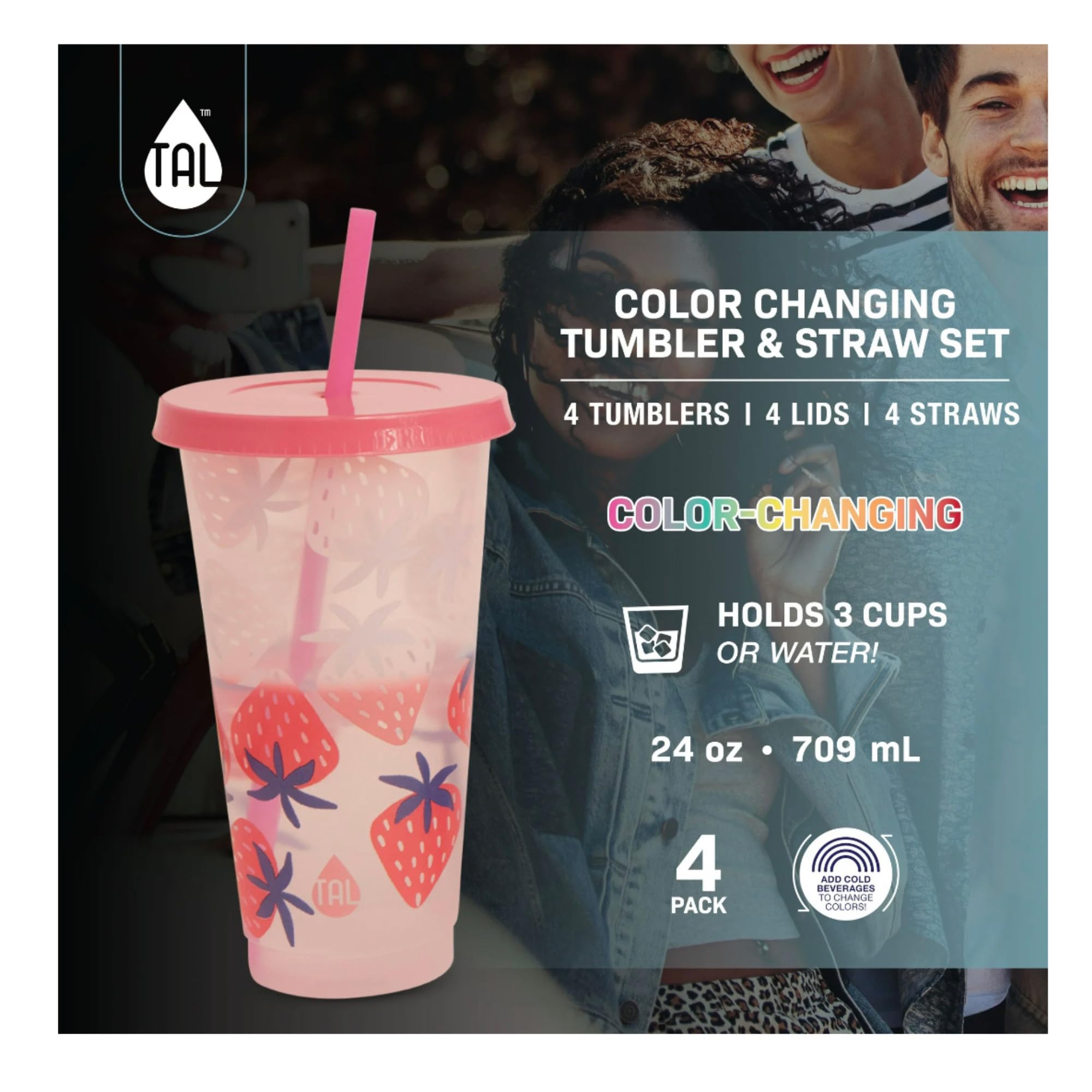 Tal Color Changing Cups 24oz, Solid Summer Fun Colors with Lid and ...