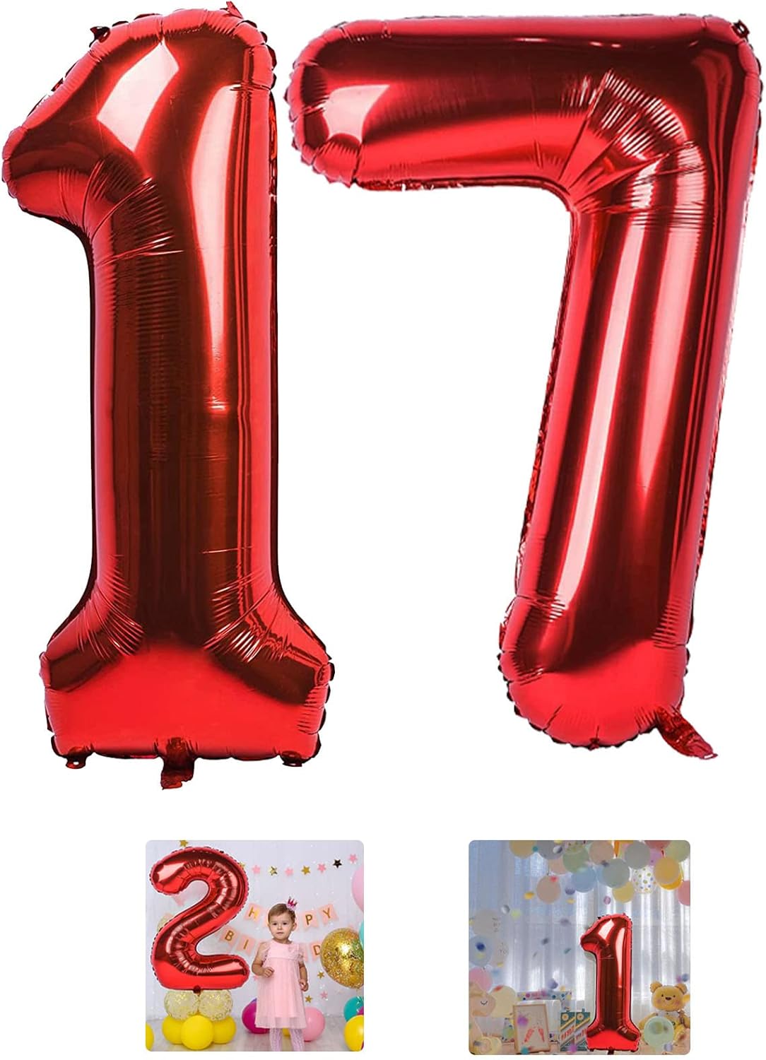 Amazon.com: 17 Number Balloon Red 40 inch Big Foil Mylar 17th Balloons ...