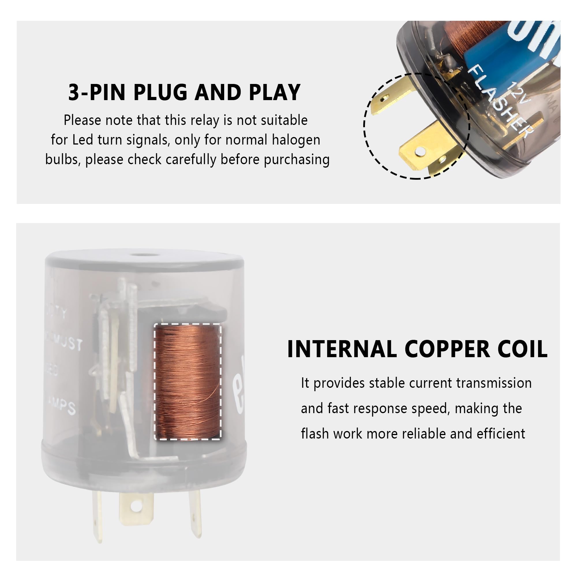 Snapklik.com : 2PCS 12V Flasher Relay,Heavy Duty 3-Pin Turn Signal ...