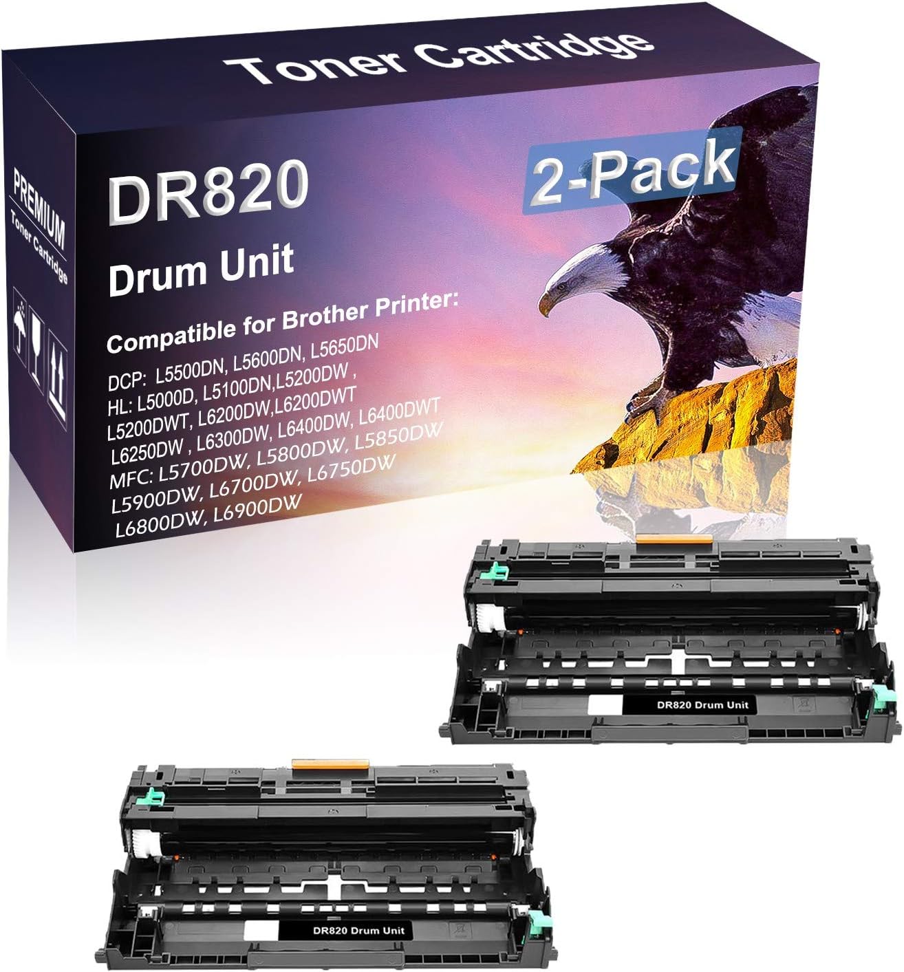 Amazon.com: 2 Pack (Black) Compatible DR820 DR-820 Drum Unit use for ...