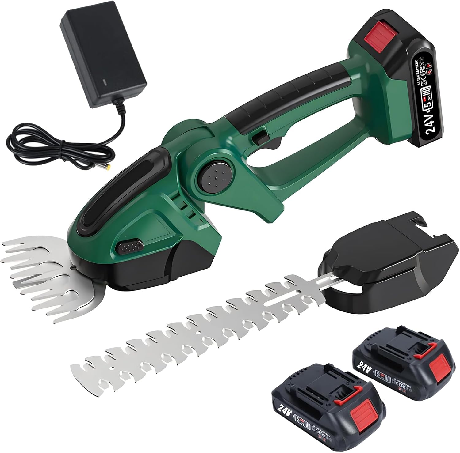 2-In-1 Cordless Hedge Trimmer & Grass Shear, 24V Electric Shrub Trimmer ...