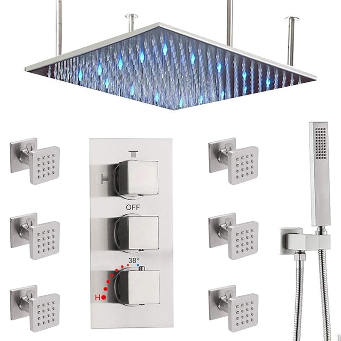 Buy HOMEDEC 20 Inch LED Ceiling Rainfall Shower Head System with High ...