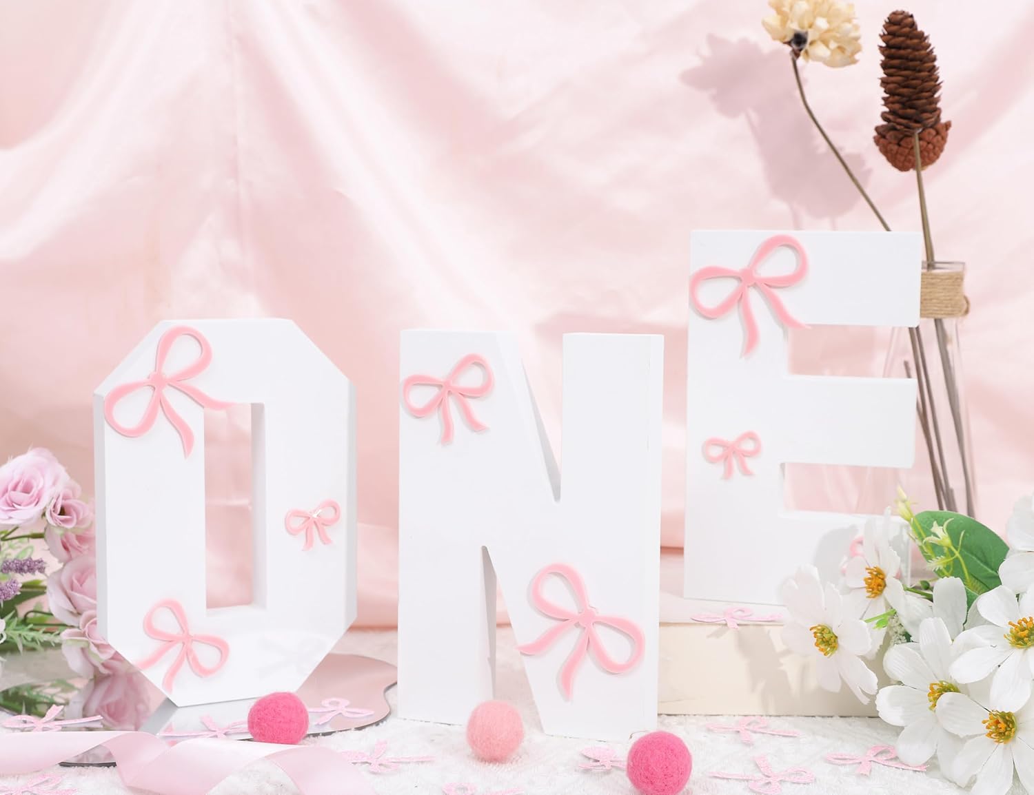 Amazon.com: Pink Bow Wooden One Sign for 1st Birthday - 1st Birthday ...