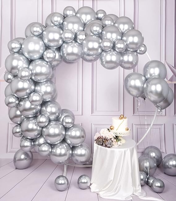 Amazon.com: SUWEN Silver Metallic Balloons Kit 67PCS 10 Inch 5 Inch ...