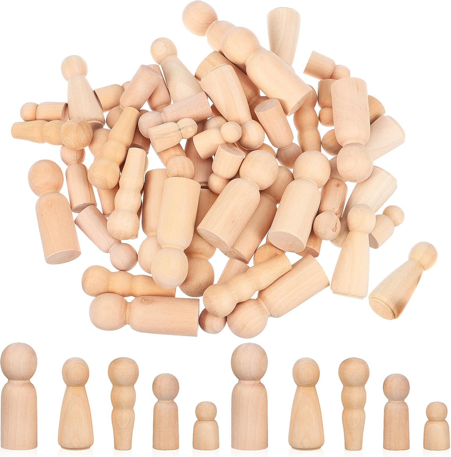 Amazon.com: Toddmomy 50pcs Wood Peg Dolls Unfinished,Wooden Peg People ...