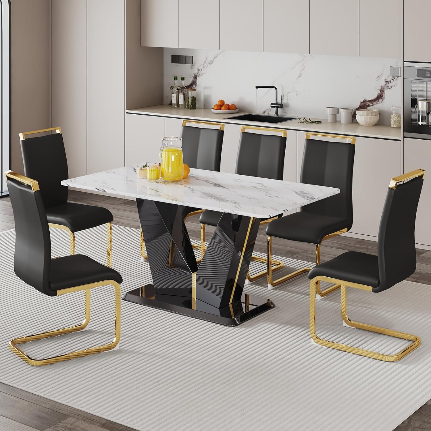 Amazon.com - Ebullient Modern Dining Table Set for 6 ，7 Piece Dining ...