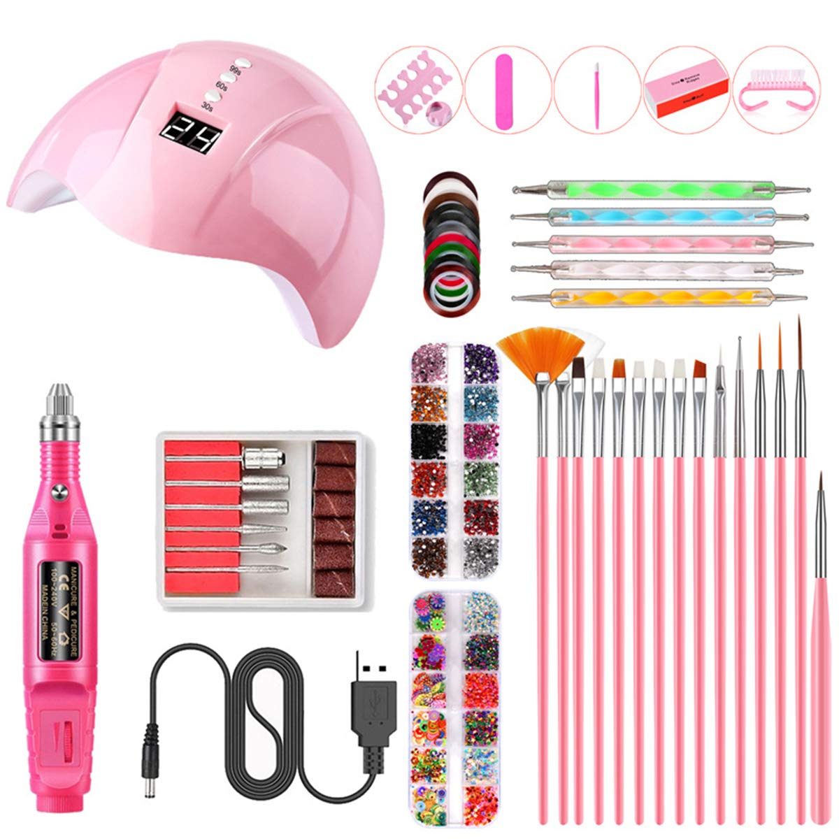 Amazon.com: DEALPEAK Nail Manicure Tools Set, 36W Nail Dryer Light ...