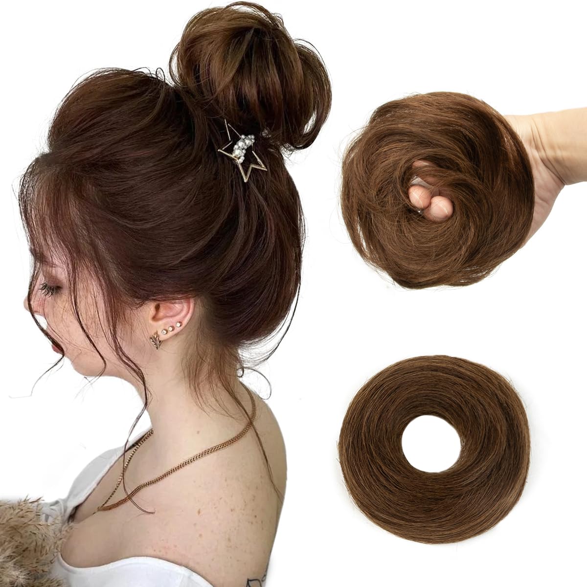 Amazon.com : isheeny Messy Bun Hair Piece 2PCS 100% Real Human Hair ...