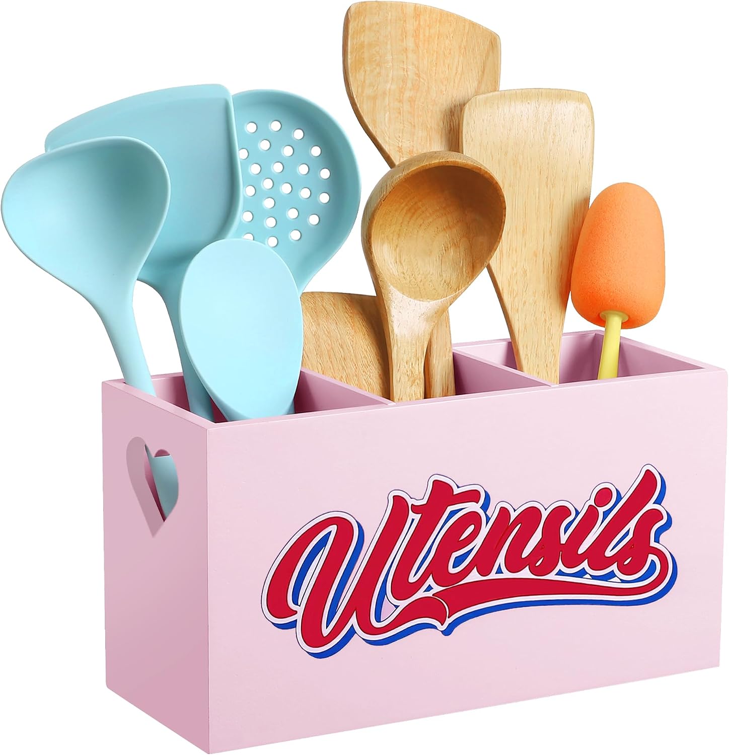 Amazon.com: AiMQnLe Pink Kitchen Utensil Holder for Countertop with 3 ...