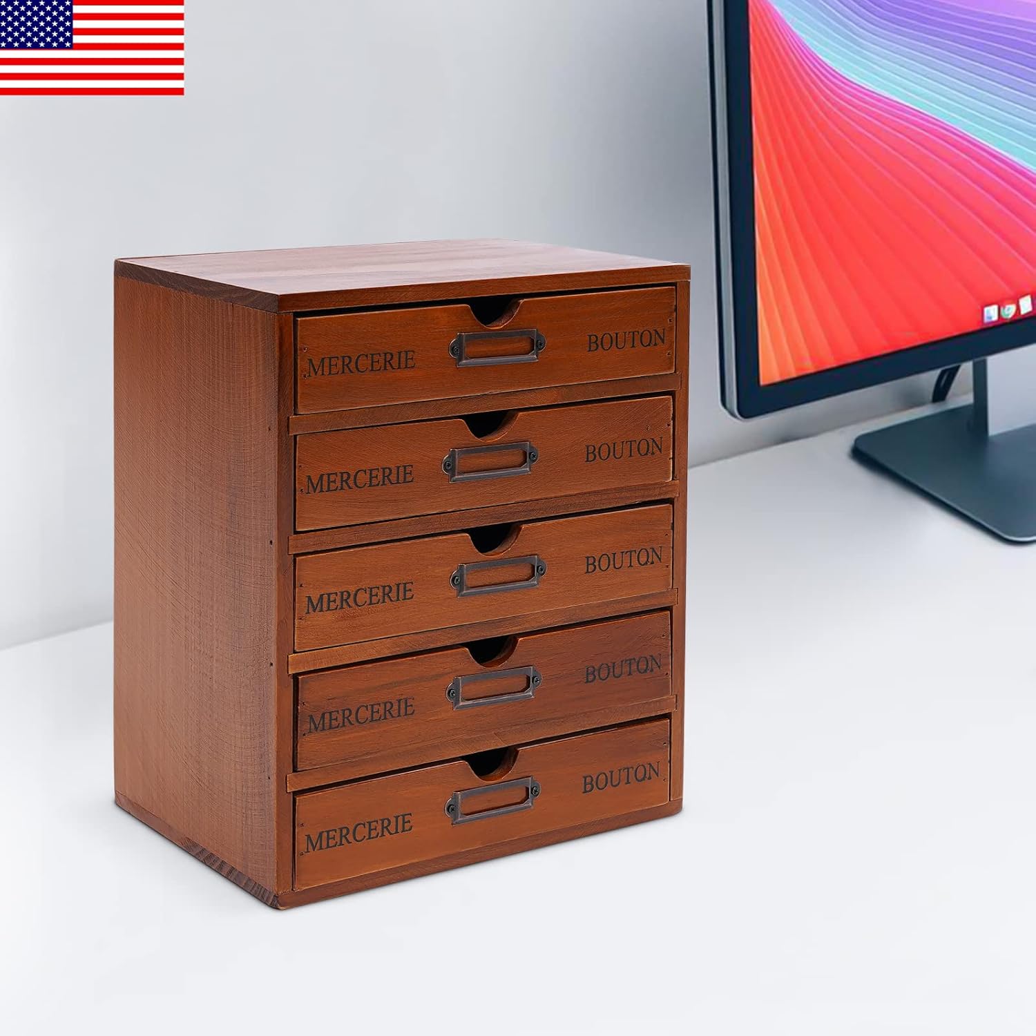 Amazon.com: CNCEST Wooden Desktop Locker 5 Layers Makeup Box Work Space ...