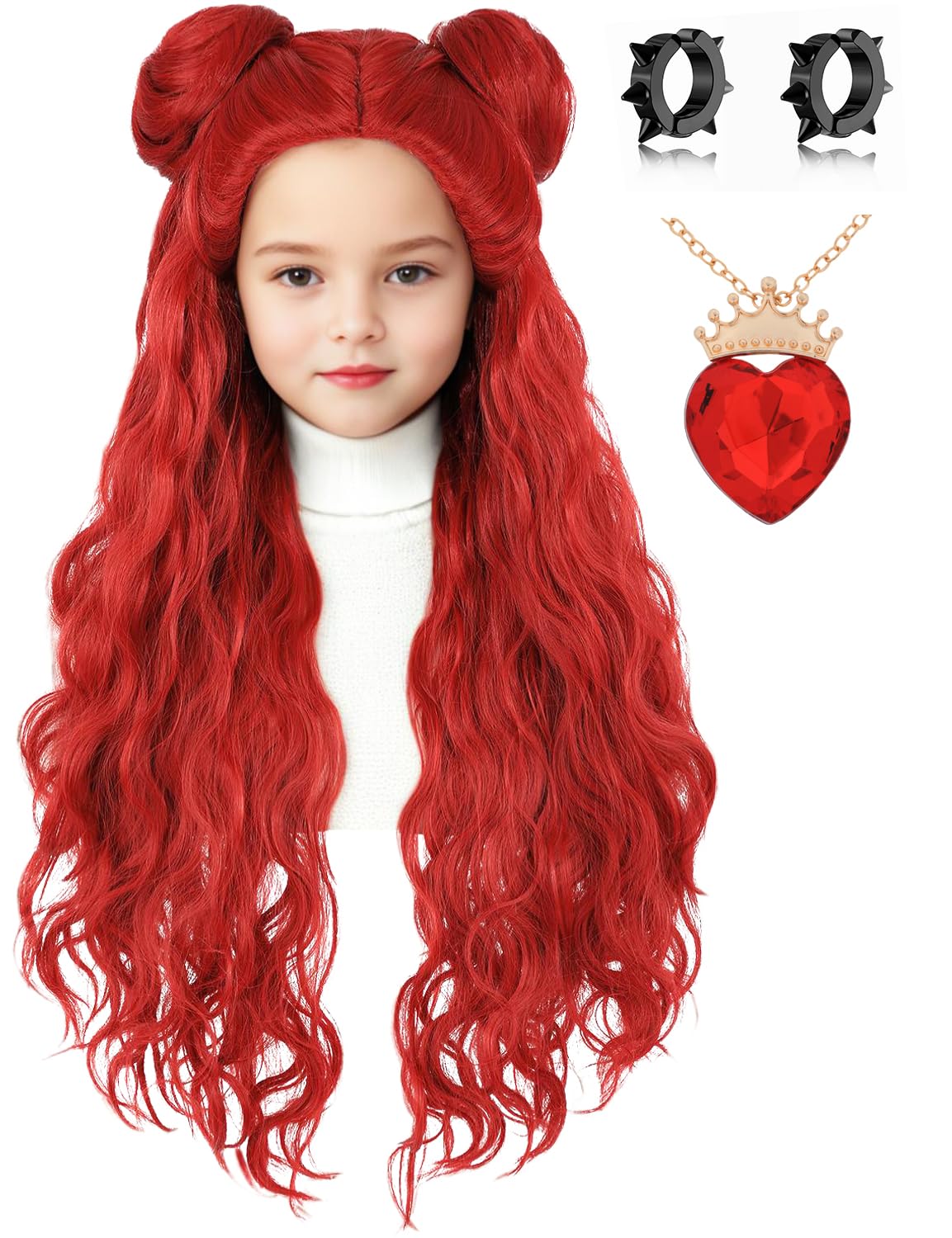 Amazon.com: AMZCOS Kids Costume Wig with Buns and Red Necklace Earrings ...