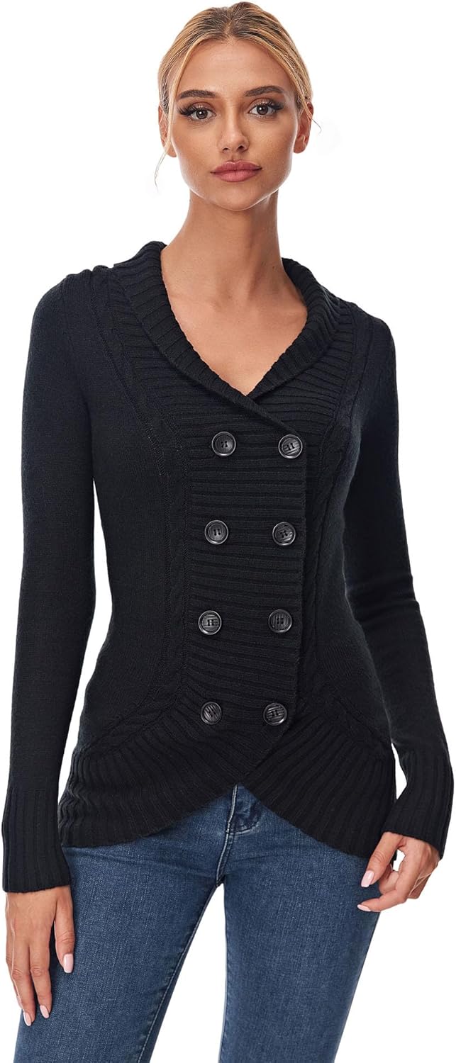 AmélieBoutik Women Shawl Collar Double Breasted Long Sleeve High Low ...