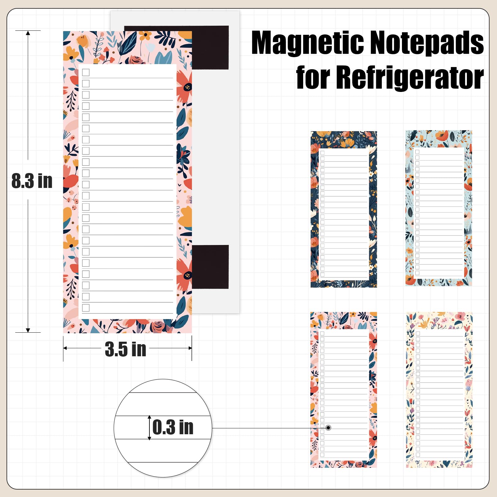 Snapklik.com : Magnetic Fridge Notepads, Floral Design, 4 Packs 200 ...