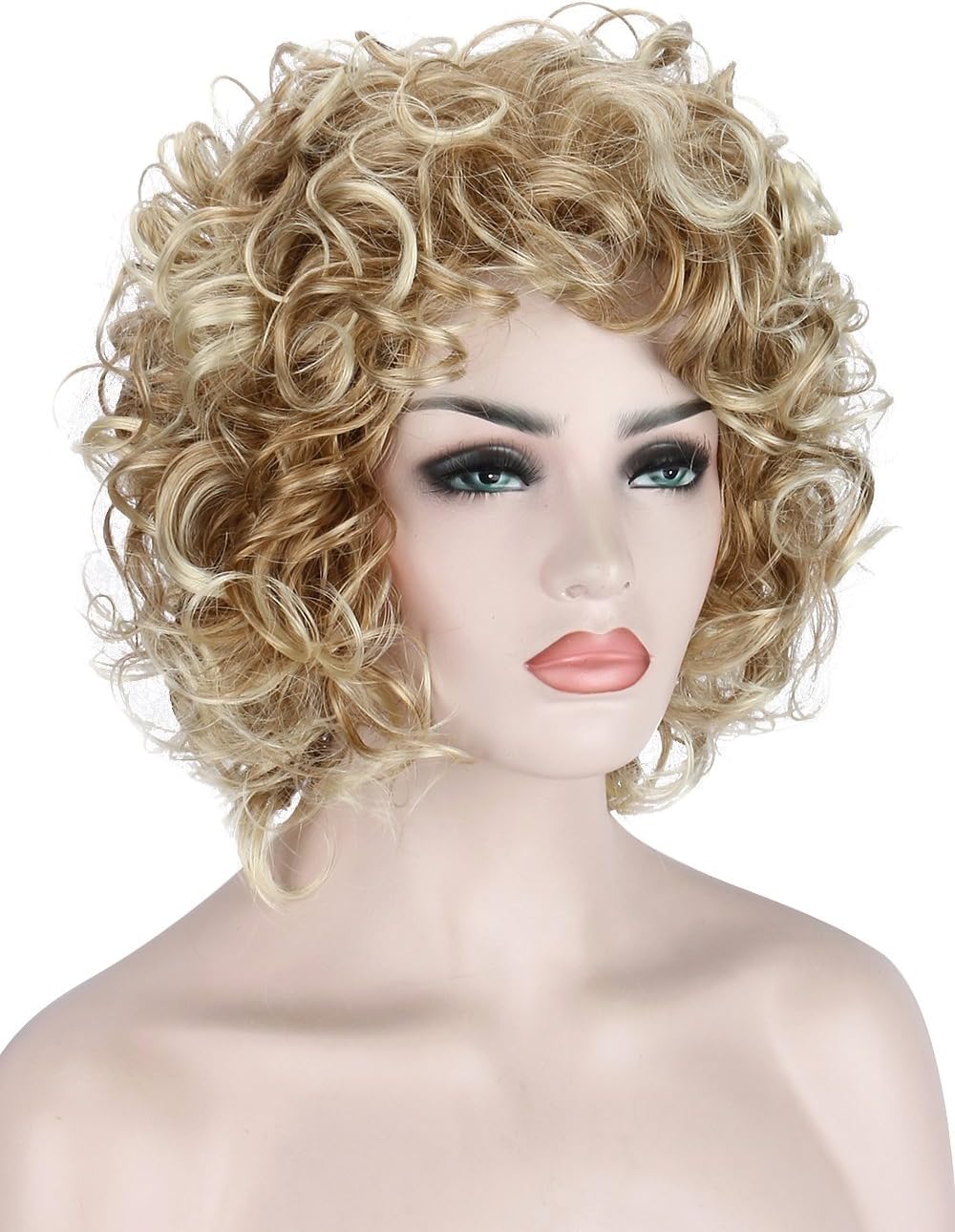 Amazon.com : Kalyss Short Curly Wavy Blonde Wigs for Women Heat ...
