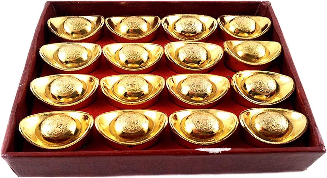 Amazon.com: Wixine 30Pcs Gold Ingot Fengshui Lucky Yuanbao Ornament ...