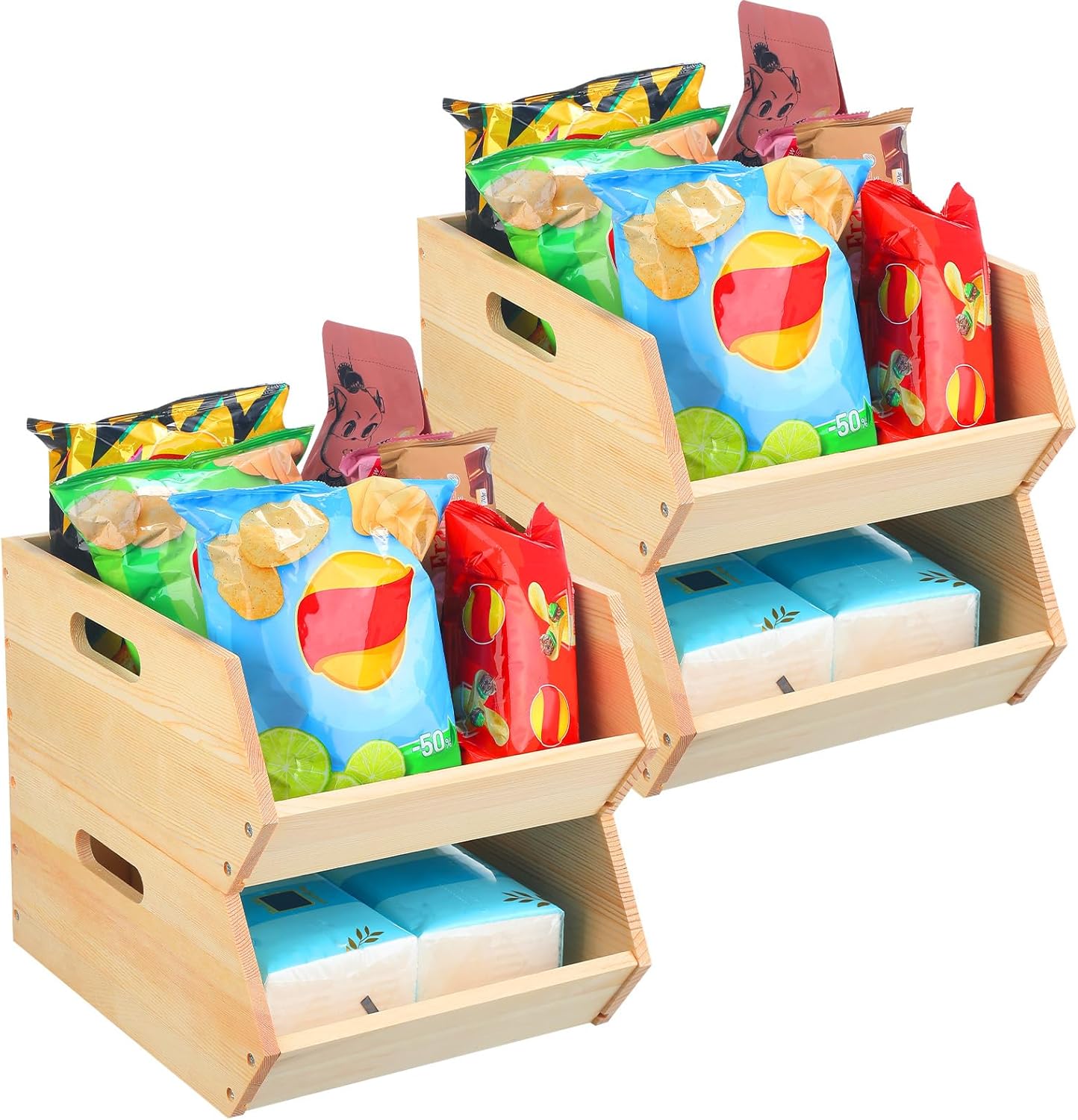 Amazon.com: GlikCeil 4 Pcs Wooden Stackable Storage Bins Open Front ...