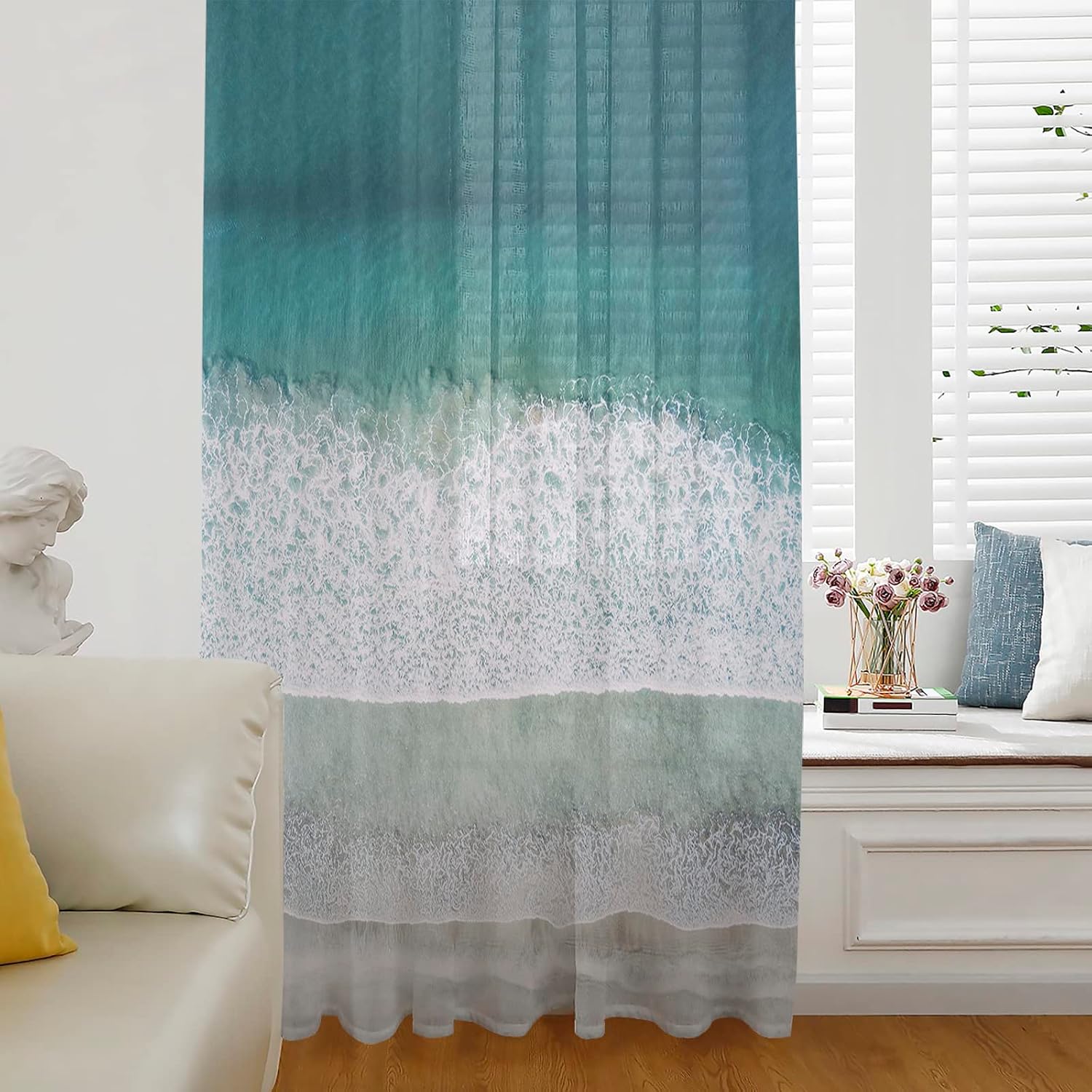 Amazon.com: Ocean Coastal Beach Sheer Curtain 54 Inches Long Soft ...