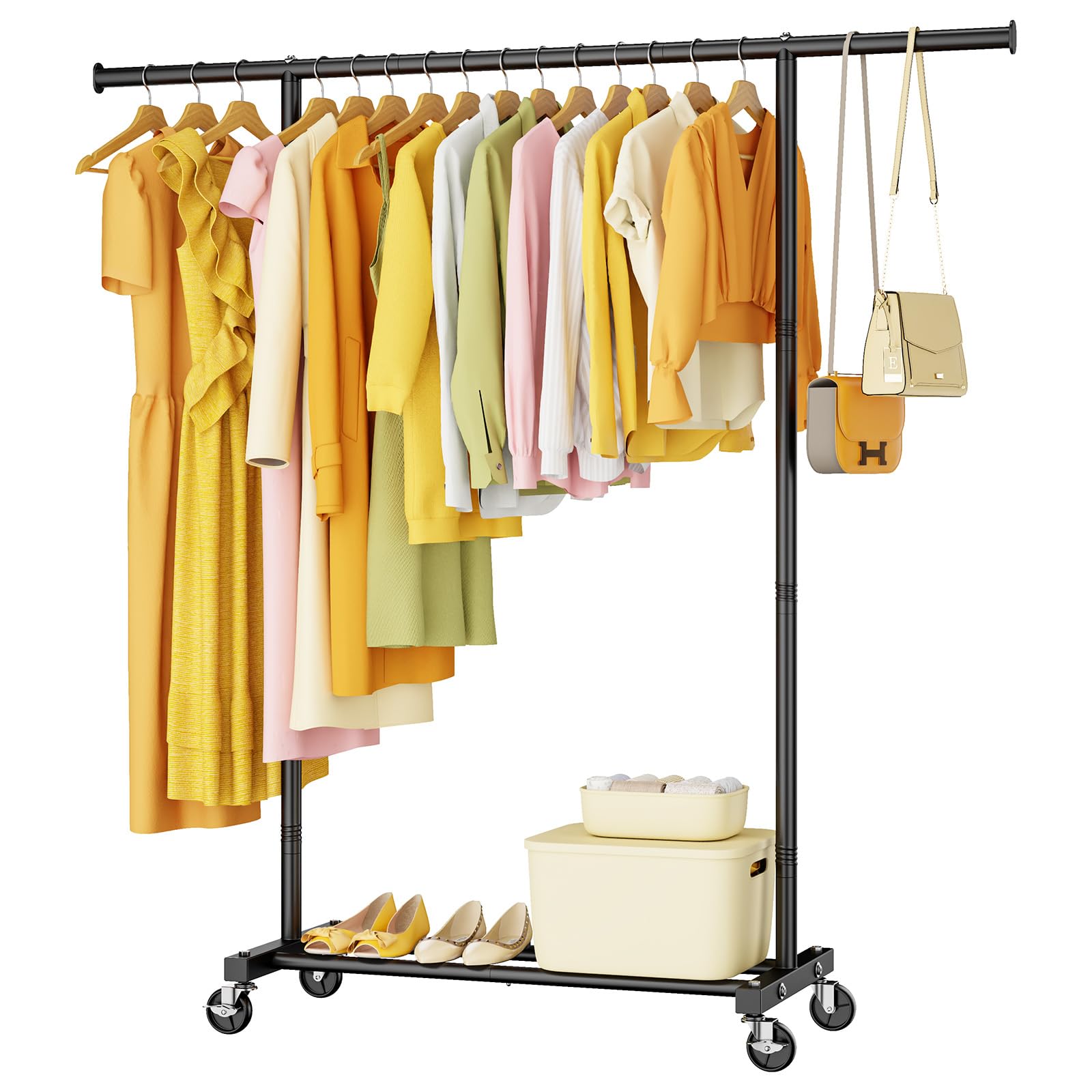 Amazon.com: HYSEYY Portable Clothing Clothes Garment Rack Wheels,46.5 ...